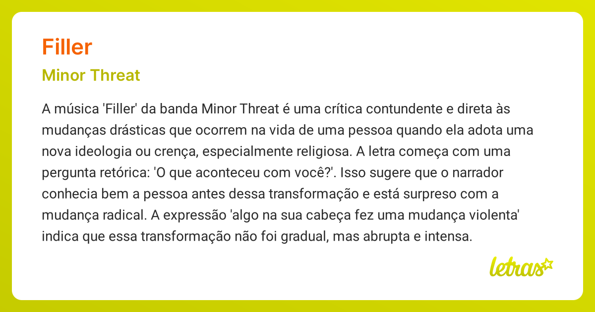 Significado da música FILLER (Minor Threat) - LETRAS.MUS.BR