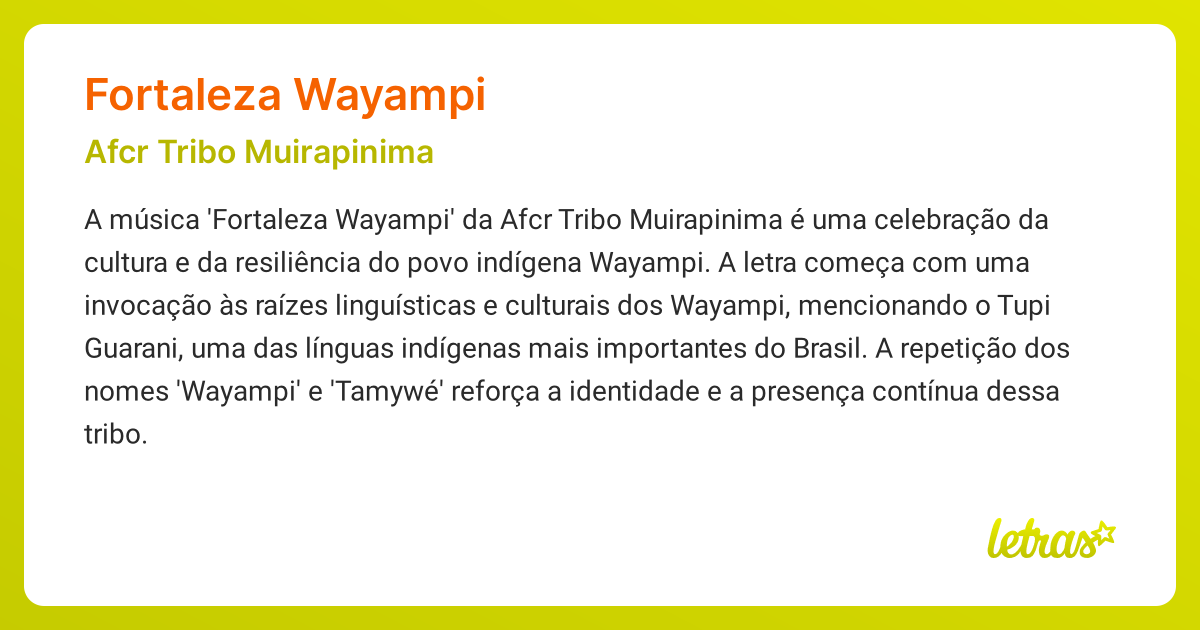 Significado da música FORTALEZA WAYAMPI (Afcr Tribo Muirapinima ...