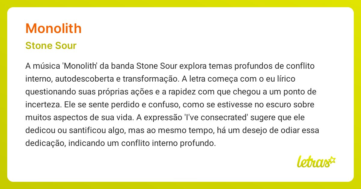Significado da música MONOLITH (Stone Sour) - LETRAS.MUS.BR