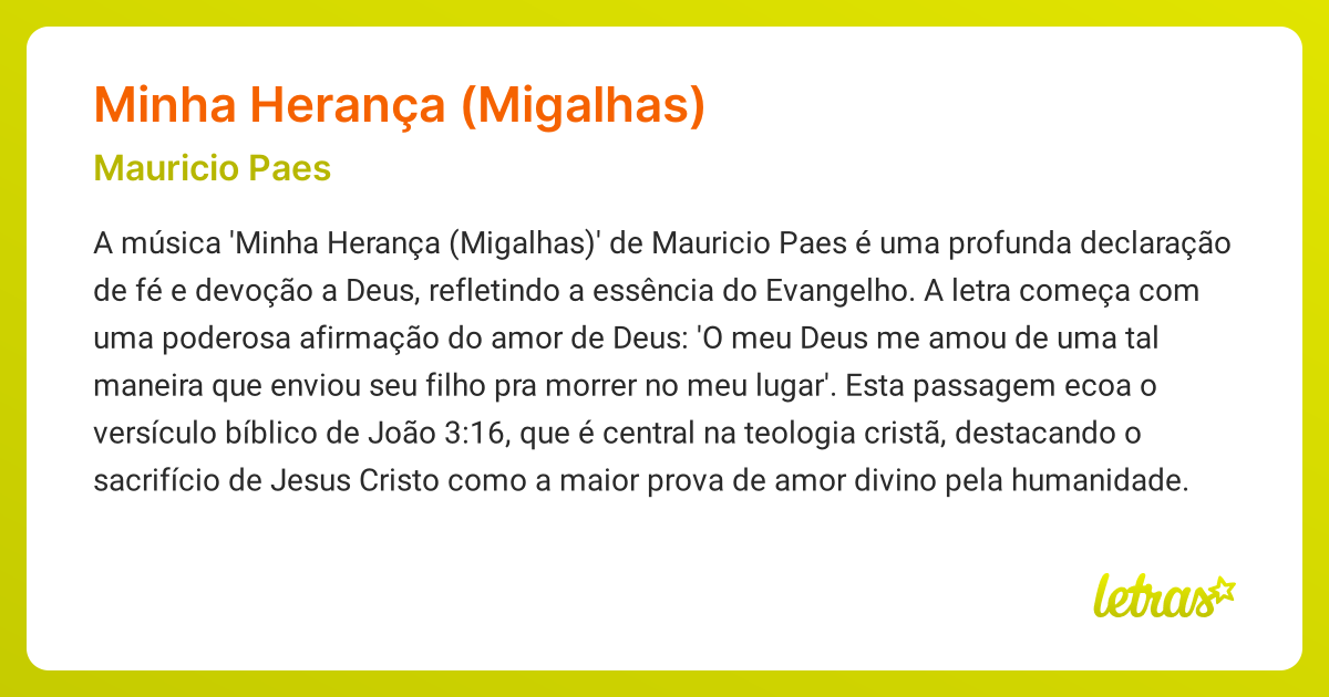 Significado da música MINHA HERANÇA (MIGALHAS) (Mauricio Paes) - LETRAS ...