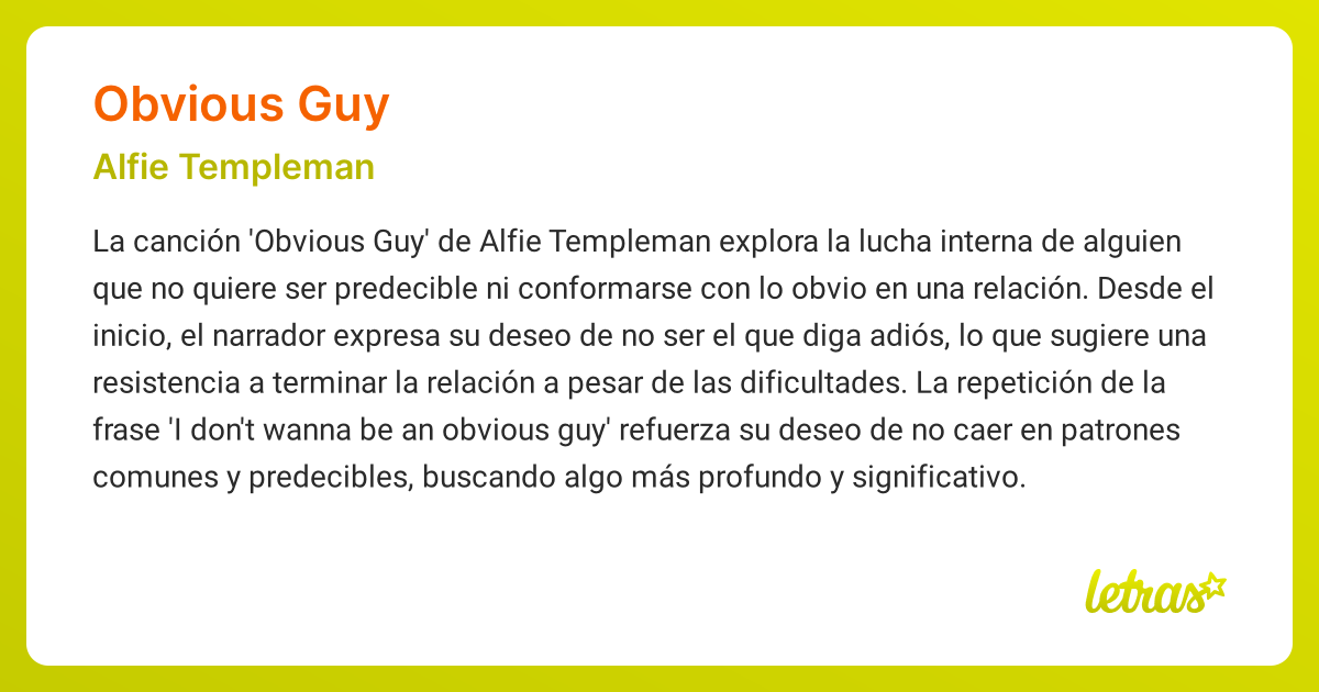 Significado de la canción OBVIOUS GUY (Alfie Templeman) - LETRAS.COM