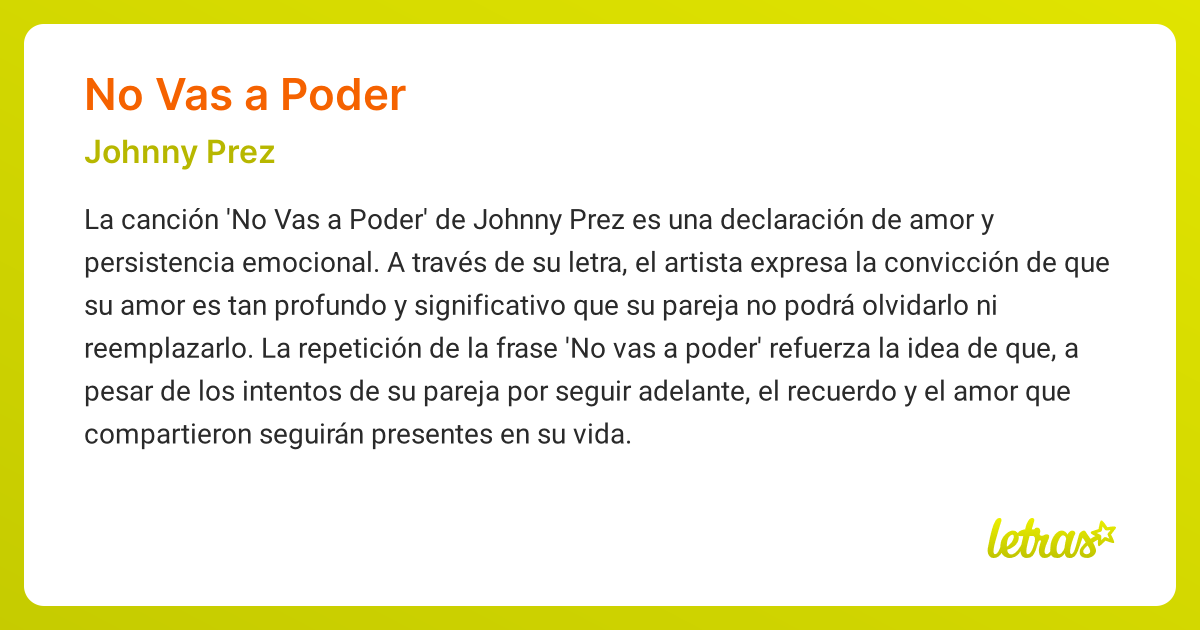Significado de la canción NO VAS A PODER (Johnny Prez) - LETRAS.COM