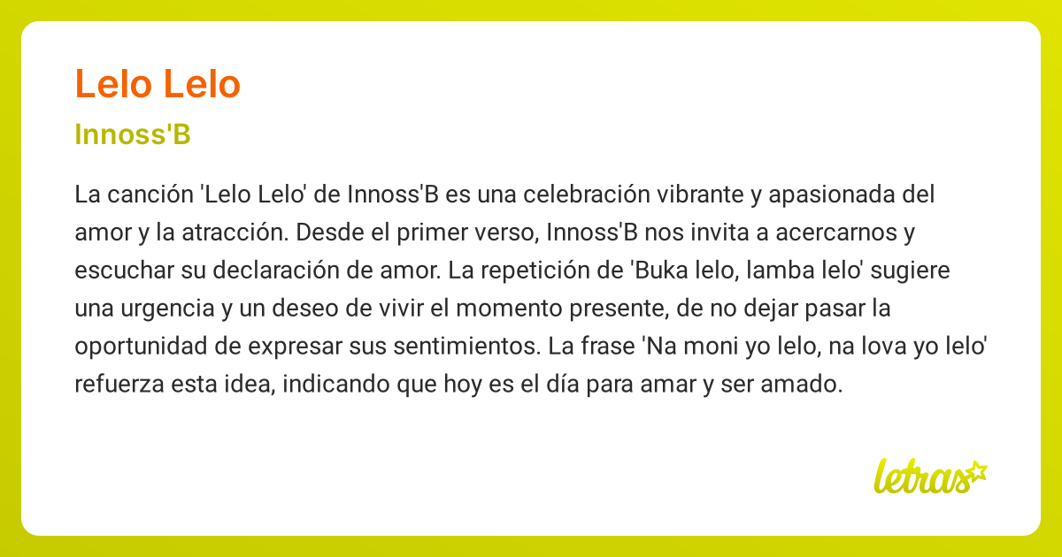 Significado de la canción LELO LELO (Innoss'B) - LETRAS.COM