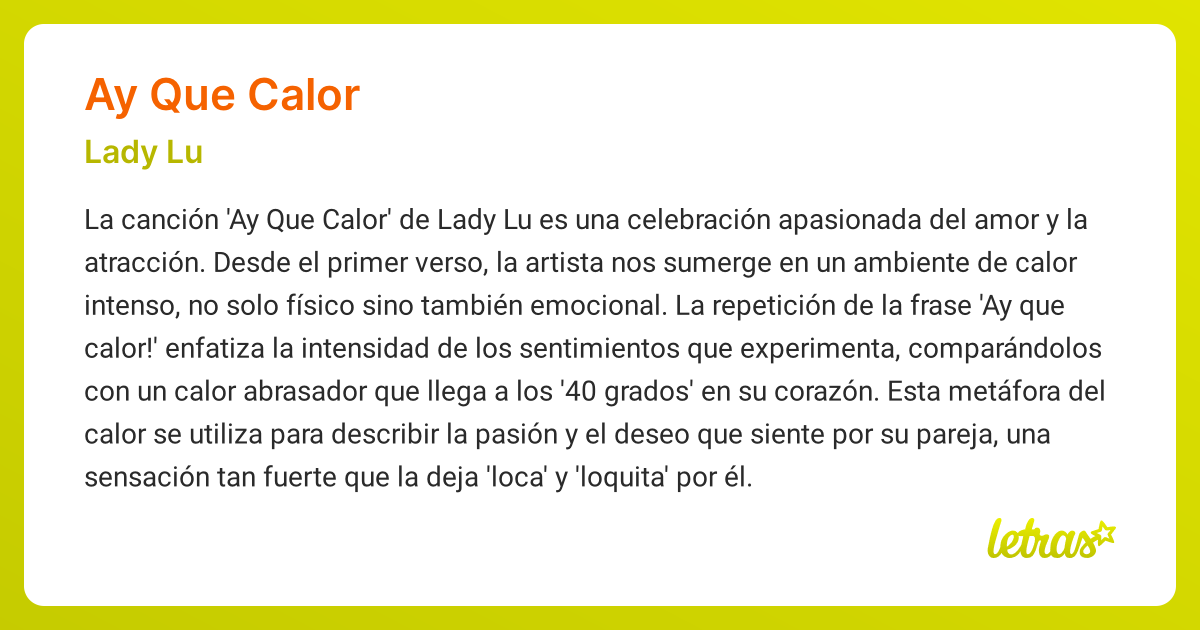 Significado de la canción AY QUE CALOR (Lady Lu) - LETRAS.COM