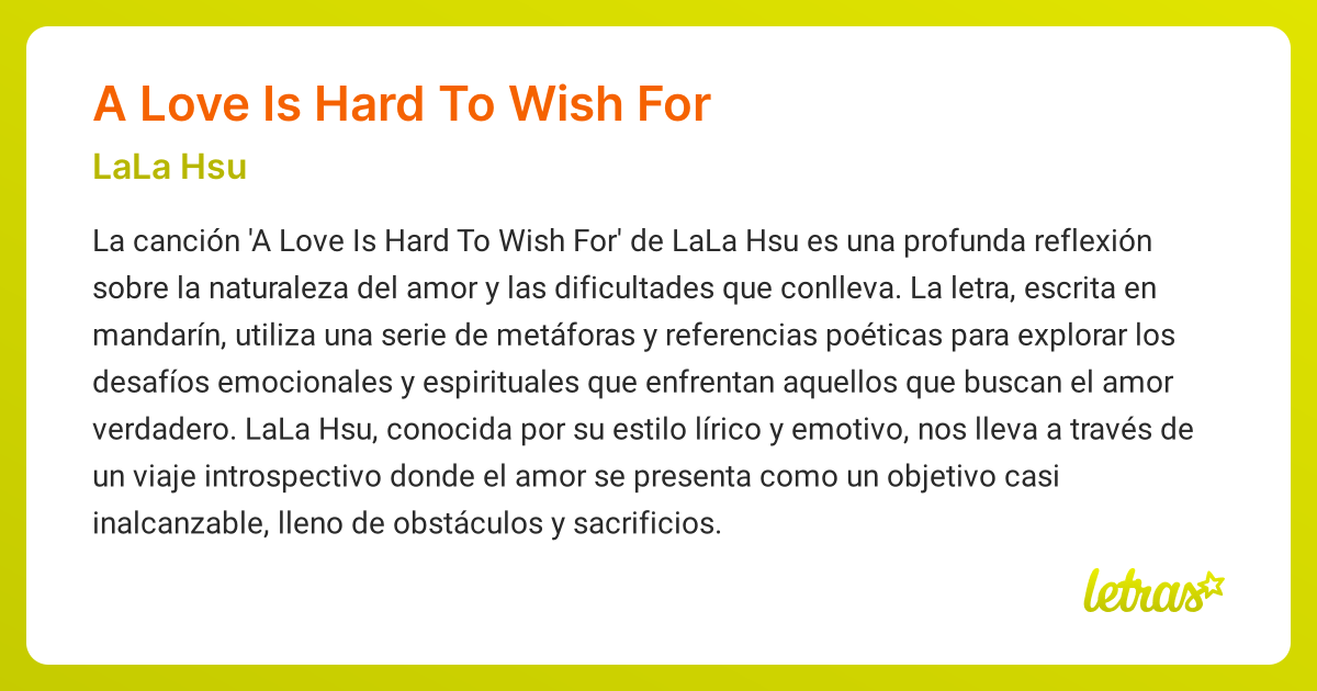 Significado de la canción A LOVE IS HARD TO WISH FOR (LaLa Hsu ...