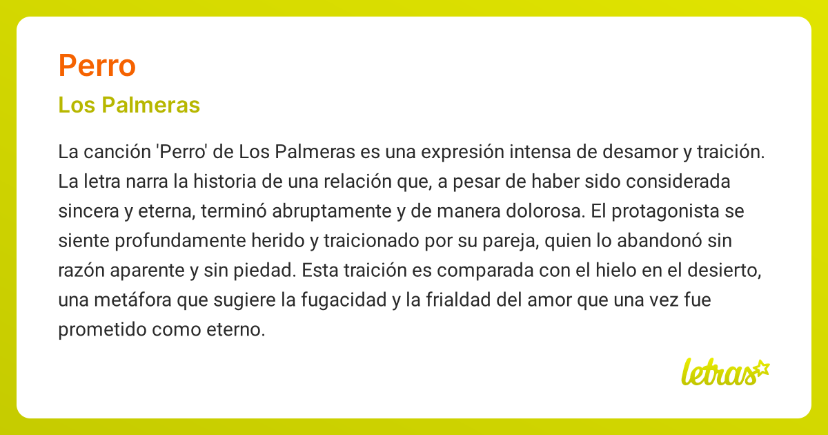 Significado de la canción PERRO (Los Palmeras) - LETRAS.COM