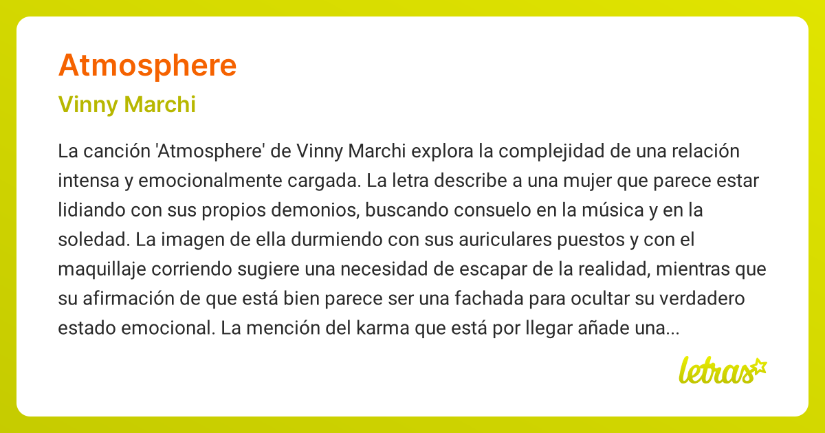 Significado de la canción ATMOSPHERE (Vinny Marchi) - LETRAS.COM