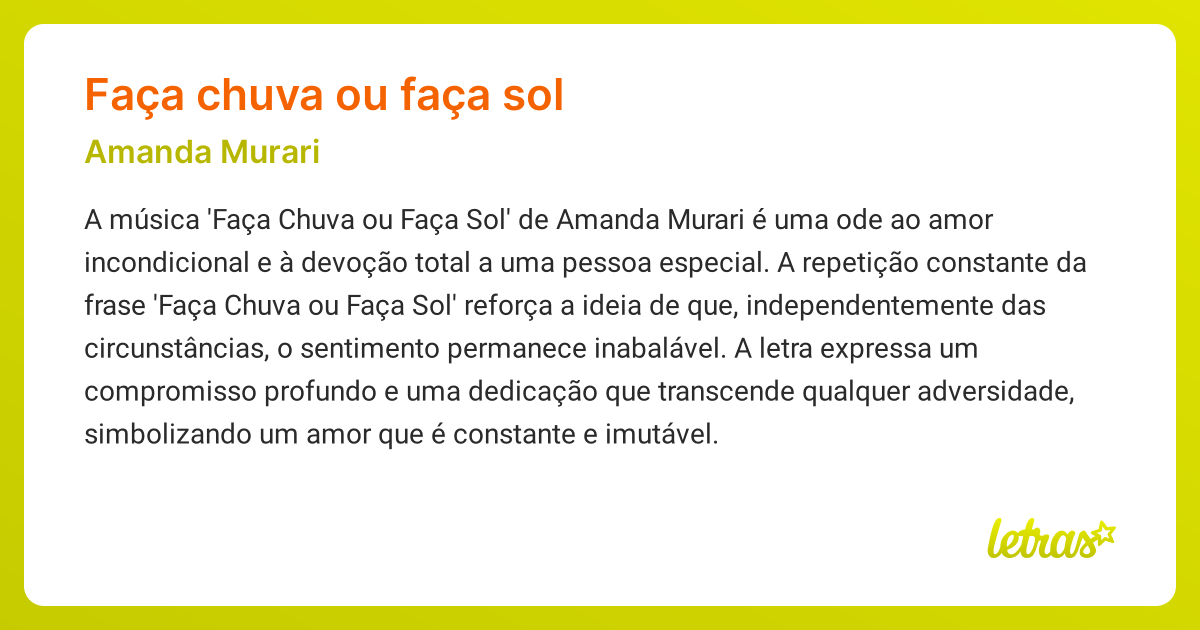 Significado da música FAÇA CHUVA OU FAÇA SOL (Amanda Murari) - LETRAS ...