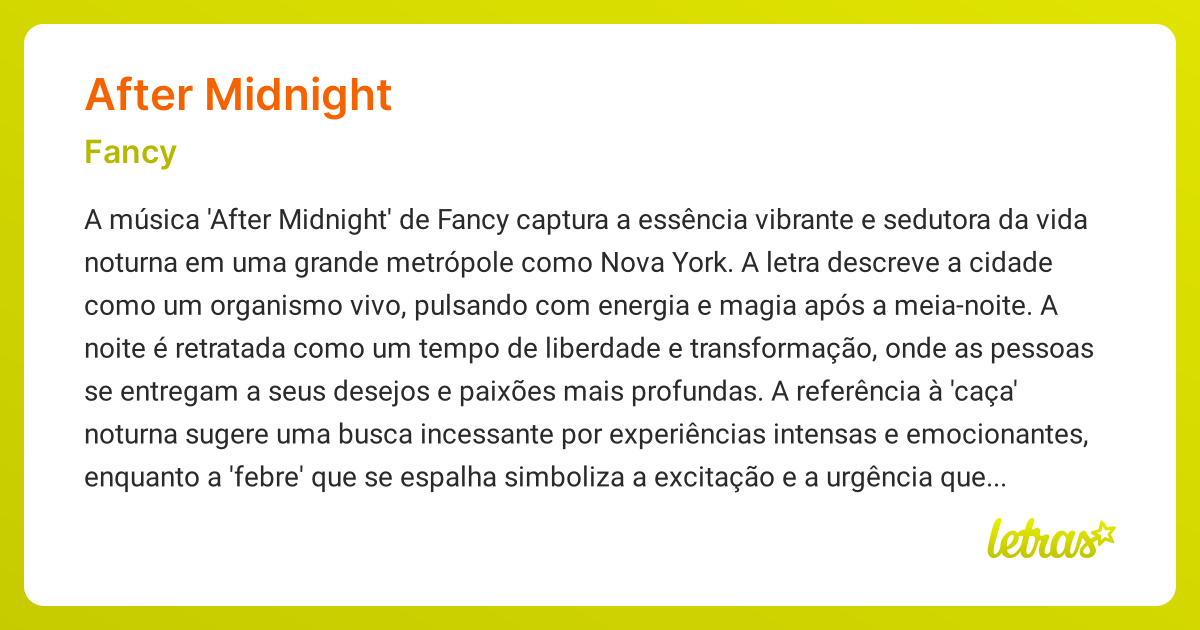 Significado da música AFTER MIDNIGHT (Fancy) - LETRAS.MUS.BR