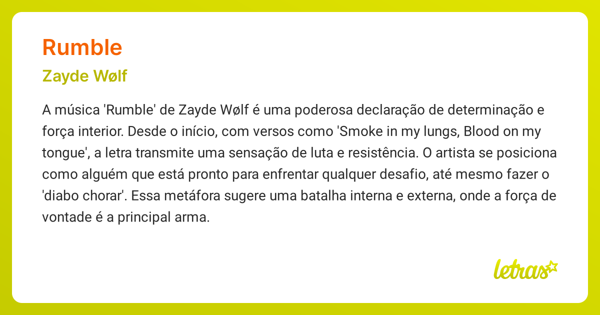 Significado da música RUMBLE (Zayde Wølf) - LETRAS.MUS.BR