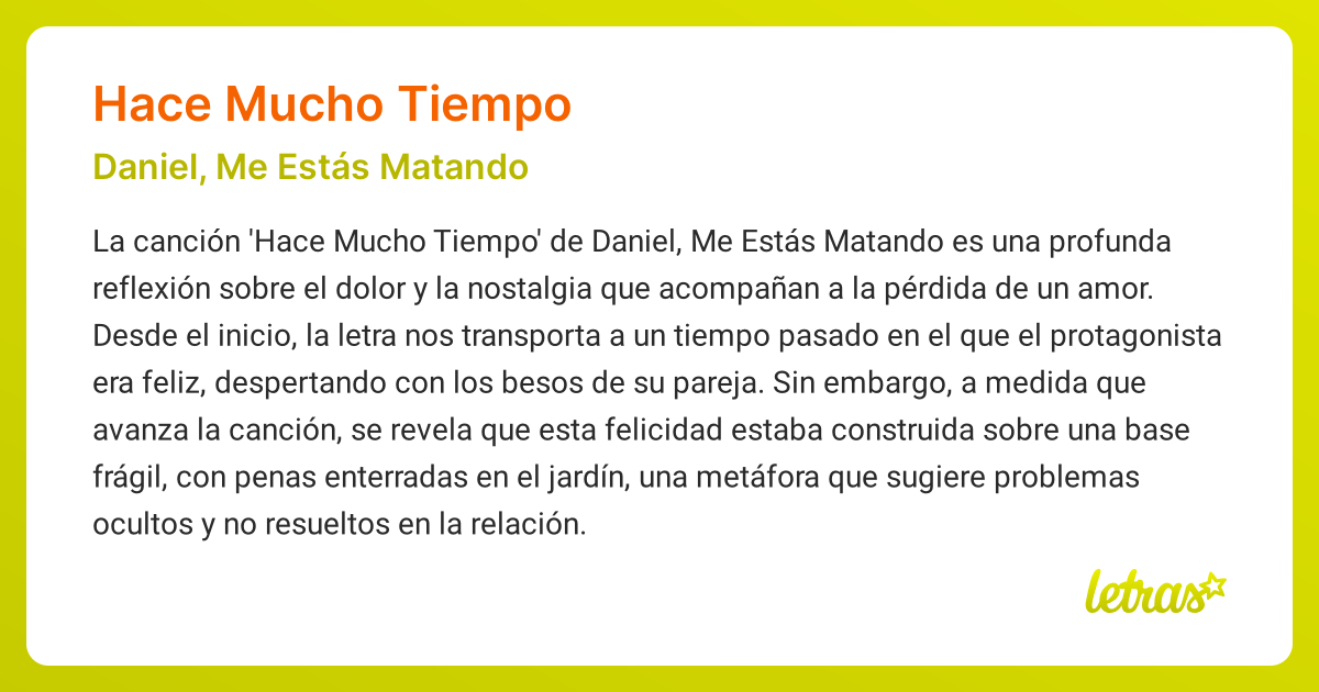 Significado de la canción HACE MUCHO TIEMPO (Daniel, Me Estás Matando ...