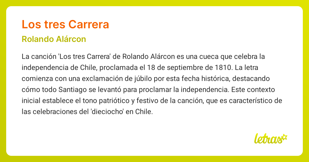 Significado de la canción LOS TRES CARRERA (Rolando Alárcon) - LETRAS.COM