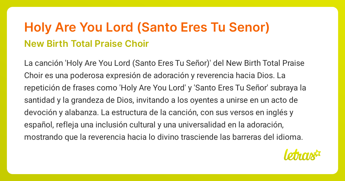 Significado de la canción Holy Are You Lord (Santo Eres Tu Senor) (New ...