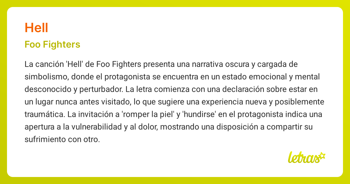 Significado de la canción HELL (Foo Fighters) - LETRAS.COM