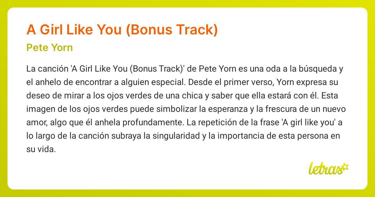 Significado de la canción A GIRL LIKE YOU (BONUS TRACK) (Pete Yorn ...