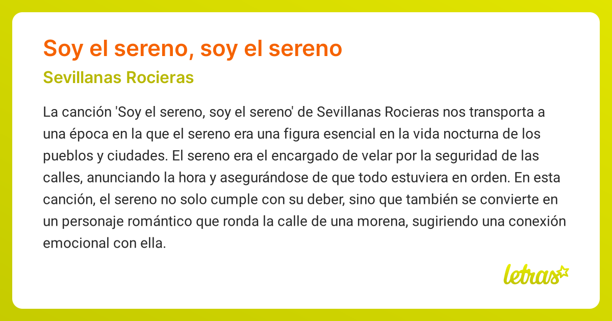 Significado de la canción SOY EL SERENO, SOY EL SERENO (Sevillanas ...