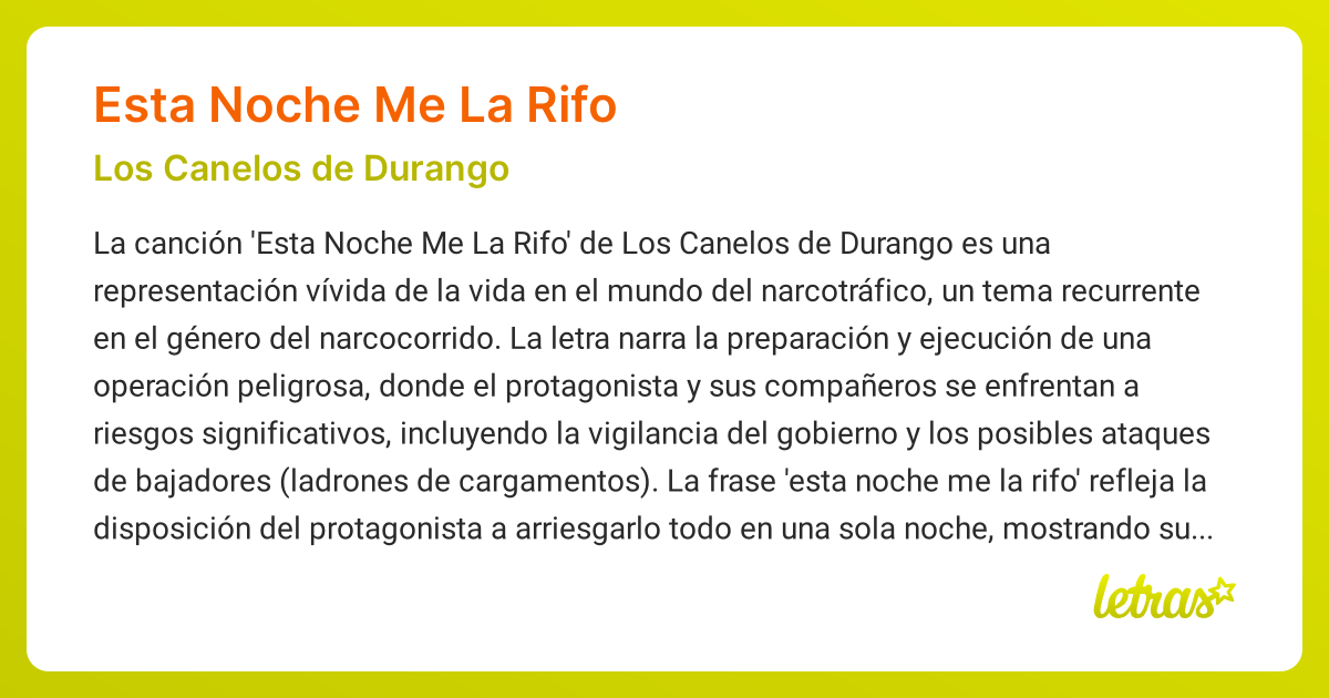 Significado de la canción ESTA NOCHE ME LA RIFO (Los Canelos de Durango ...