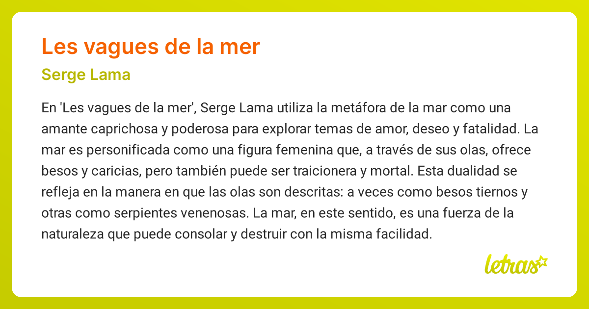 Significado de la canción LES VAGUES DE LA MER (Serge Lama) - LETRAS.COM