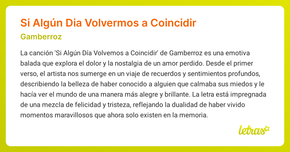Significado de la canción Si Algún Dia Volvermos a Coincidir (Gamberroz ...