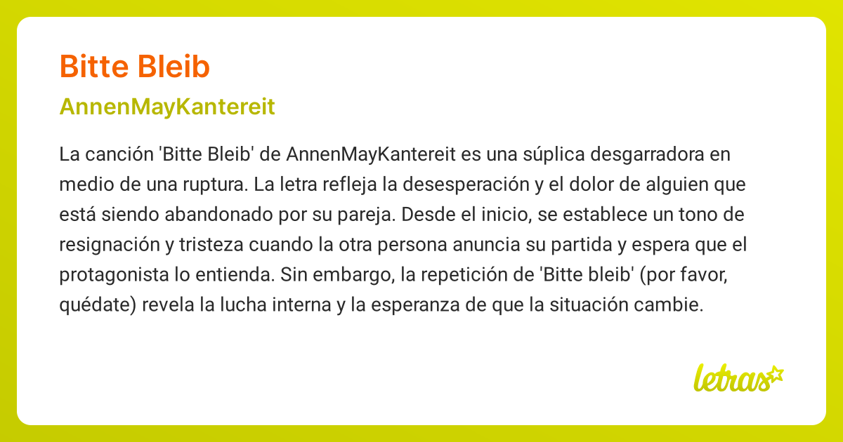 Significado de la canción BITTE BLEIB (AnnenMayKantereit) - LETRAS.COM