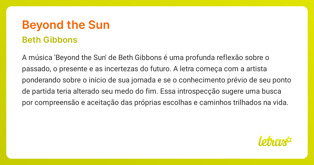 Significado da música BEYOND THE SUN (Beth Gibbons) - LETRAS.MUS.BR