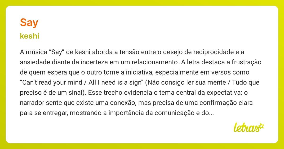 Significado da música SAY (keshi) - LETRAS.MUS.BR
