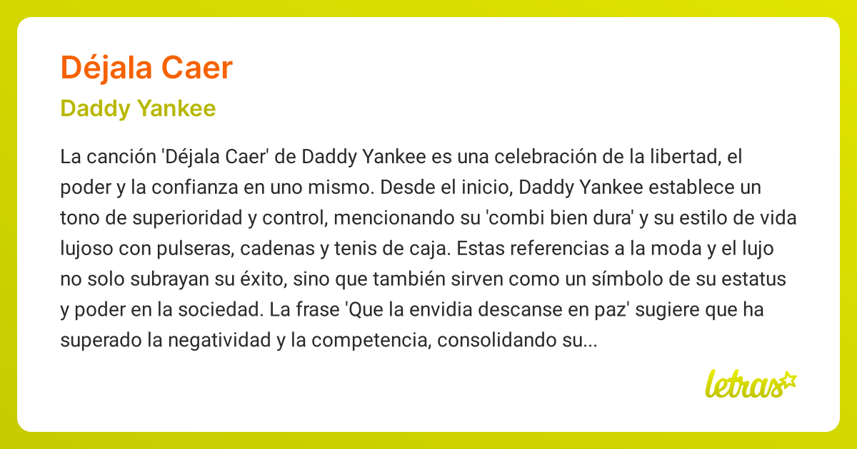 Significado de la canción DÉJALA CAER (Daddy Yankee) - LETRAS.COM
