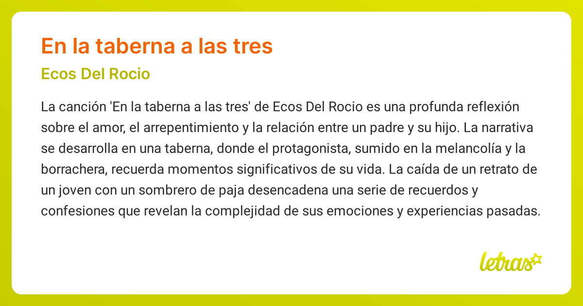 Significado de la canción EN LA TABERNA A LAS TRES (Ecos Del Rocio) - LETRAS.COM