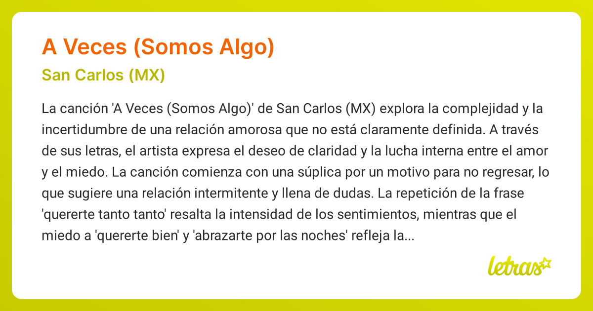 Significado de la canción A VECES (SOMOS ALGO) (San Carlos (MX ...