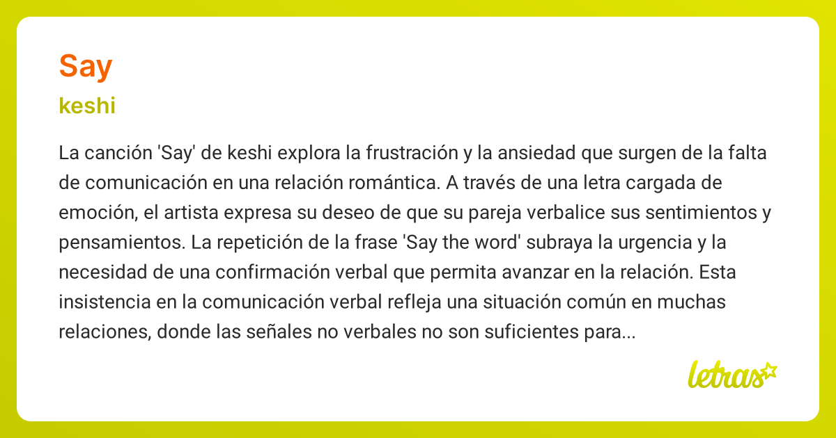 Significado de la canción SAY (keshi) - LETRAS.COM