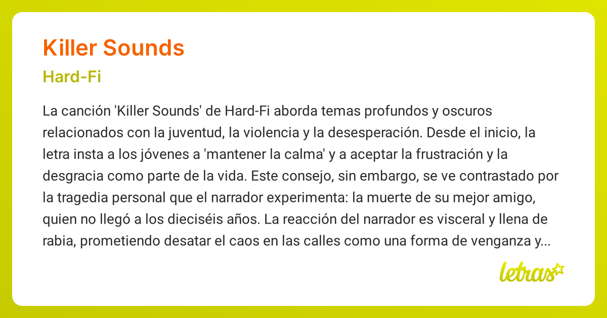 Significado de la canción KILLER SOUNDS (Hard-Fi) - LETRAS.COM