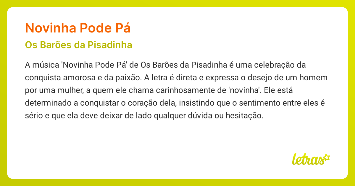 Significado da música NOVINHA PODE PÁ (Os Barões da Pisadinha) - LETRAS ...
