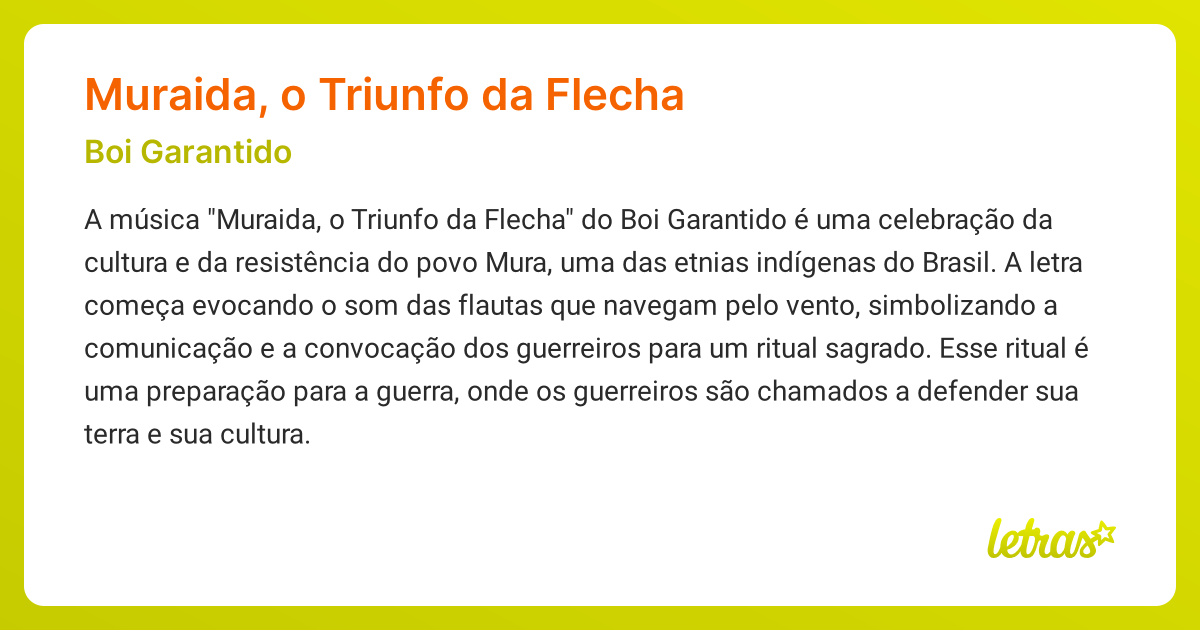 Significado da música MURAIDA, O TRIUNFO DA FLECHA (Boi Garantido ...