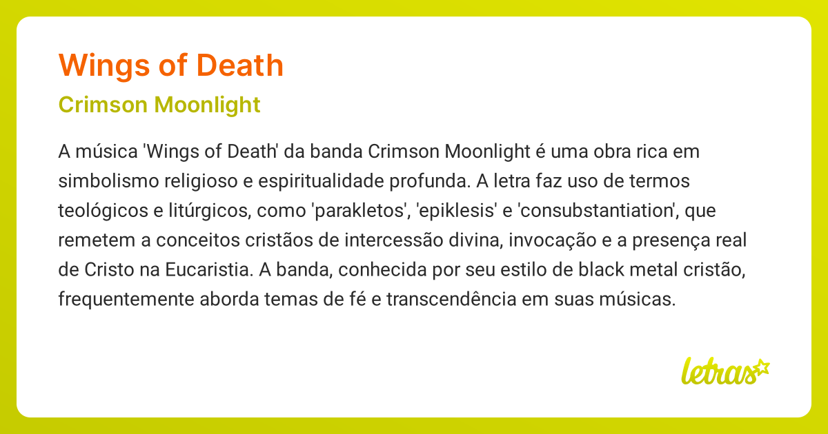 Significado da música WINGS OF DEATH (Crimson Moonlight) - LETRAS.MUS.BR