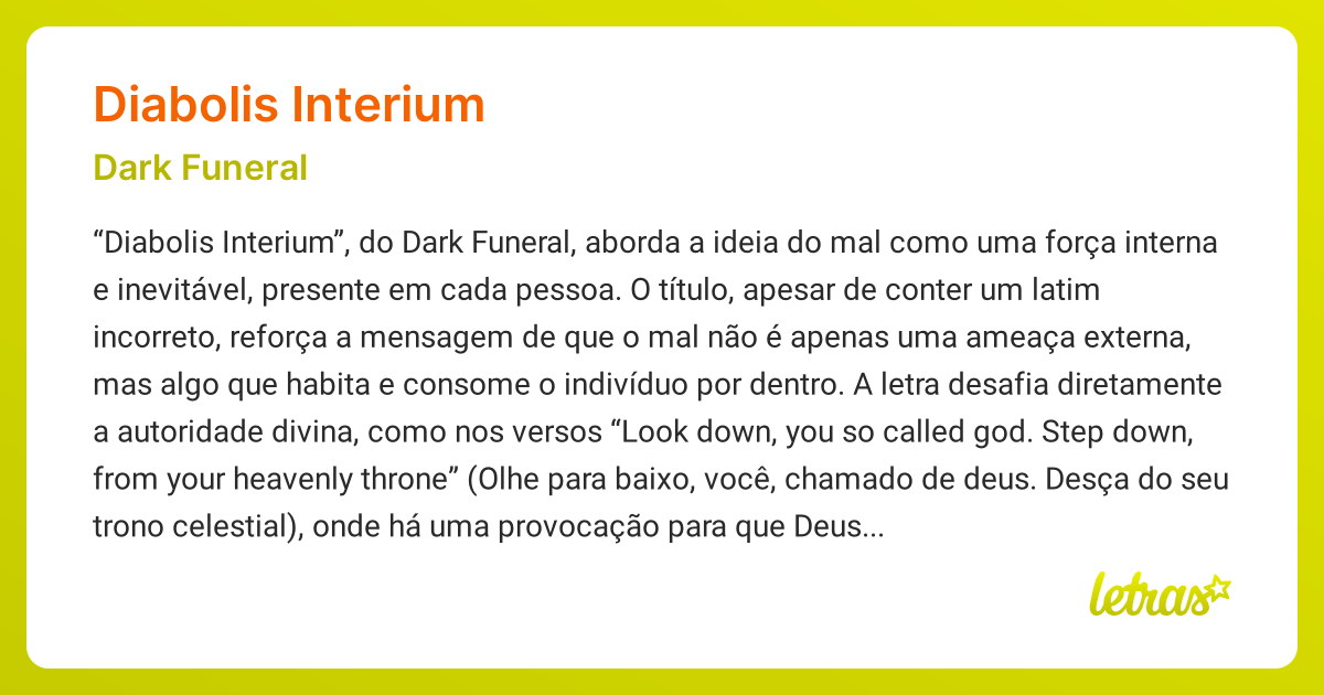 Significado da música DIABOLIS INTERIUM (Dark Funeral) - LETRAS.MUS.BR