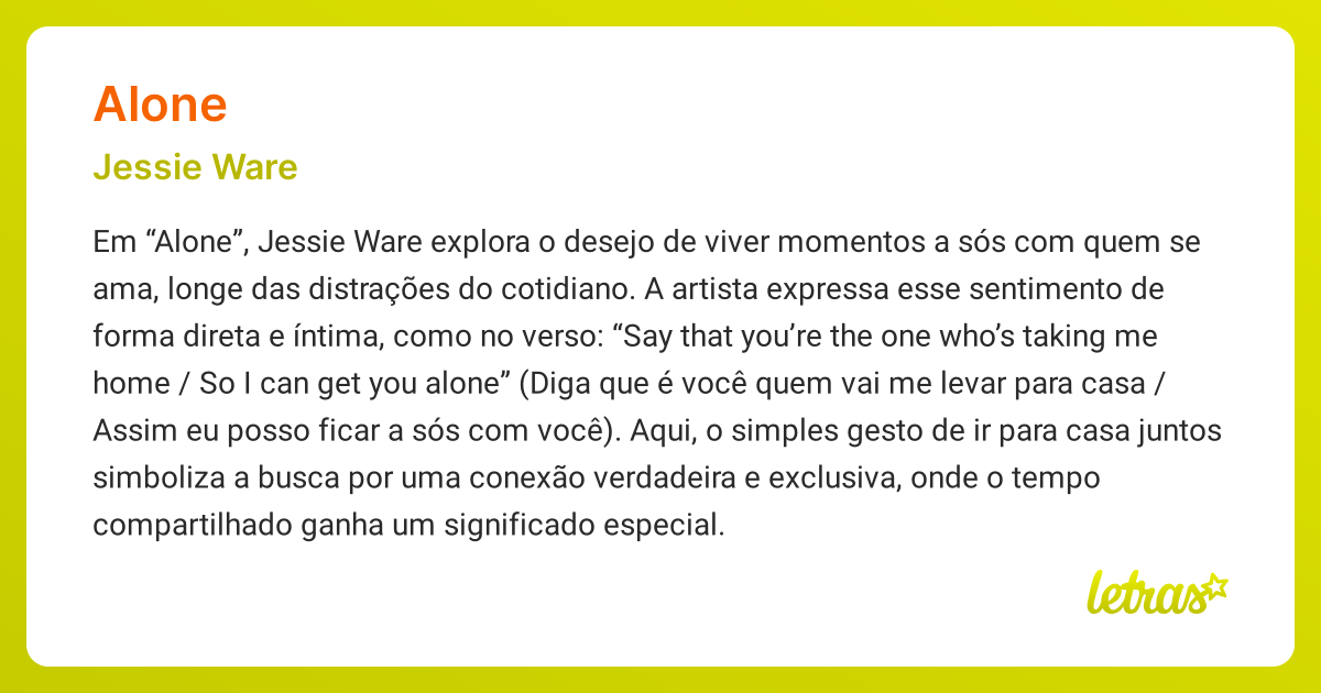 Significado da música ALONE (Jessie Ware) - LETRAS.MUS.BR