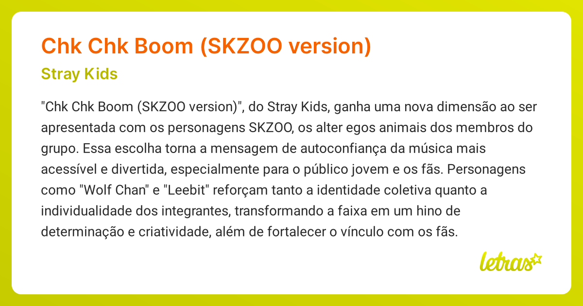 Significado da música CHK CHK BOOM (SKZOO VERSION) (Stray Kids ...