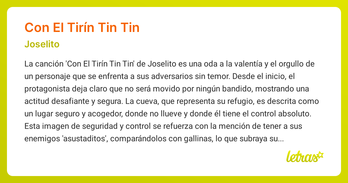 Significado de la canción CON EL TIRÍN TIN TIN (Joselito) - LETRAS.COM