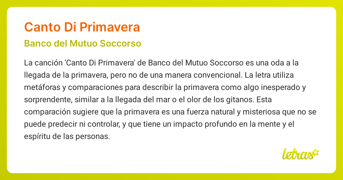 Significado de la canción CANTO DI PRIMAVERA (Banco del Mutuo Soccorso ...
