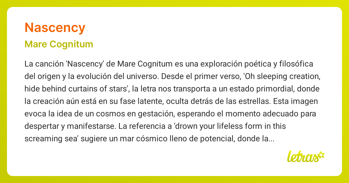 Significado de la canción NASCENCY (Mare Cognitum) - LETRAS.COM