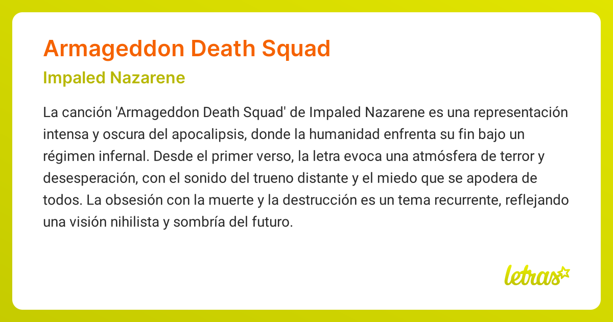 Significado de la canción ARMAGEDDON DEATH SQUAD (Impaled Nazarene ...