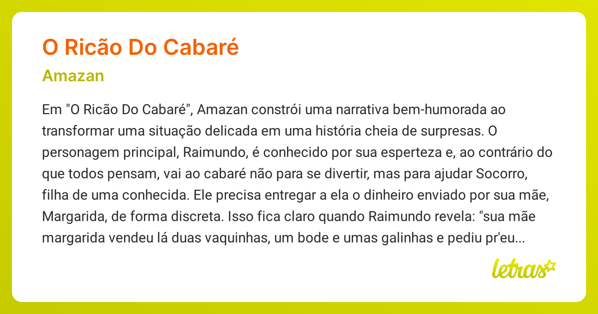 Significado da música O RICÃO DO CABARÉ (Amazan) - LETRAS.MUS.BR
