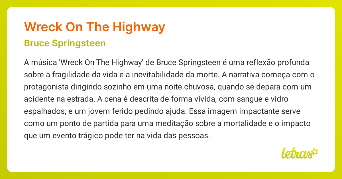 Significado da música WRECK ON THE HIGHWAY (Bruce Springsteen) - LETRAS ...