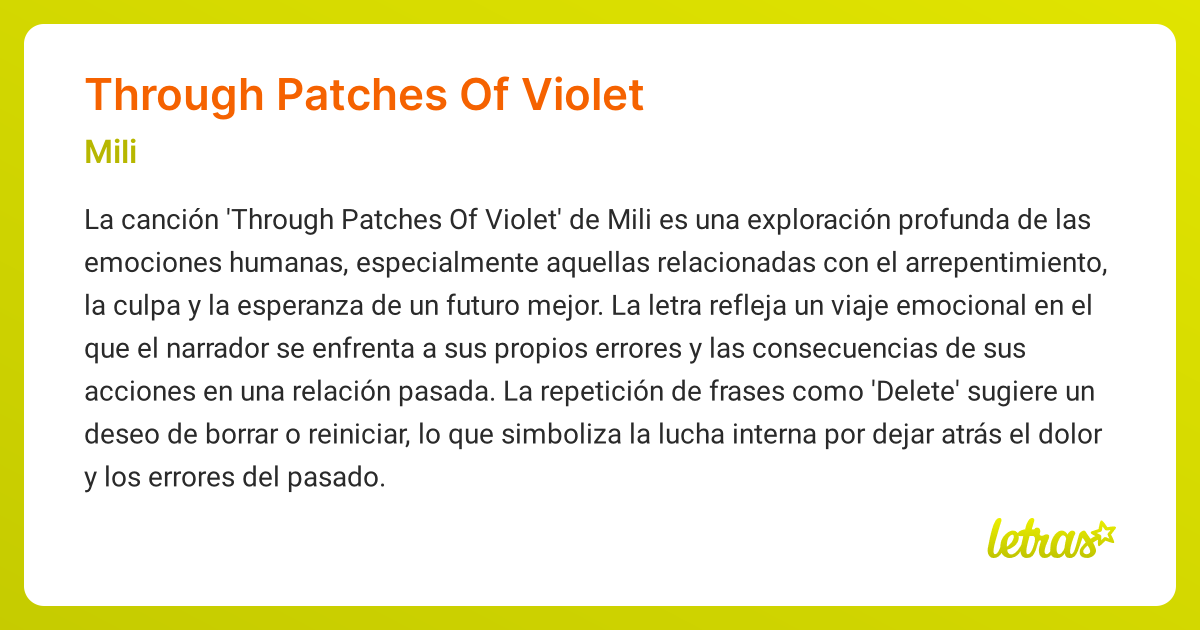Significado de la canción THROUGH PATCHES OF VIOLET (Mili) - LETRAS.COM