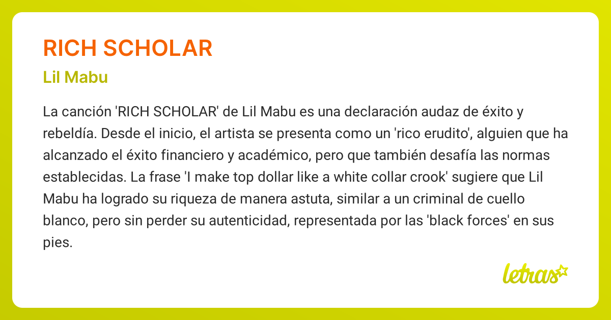 Significado de la canción RICH SCHOLAR (Lil Mabu) - LETRAS.COM