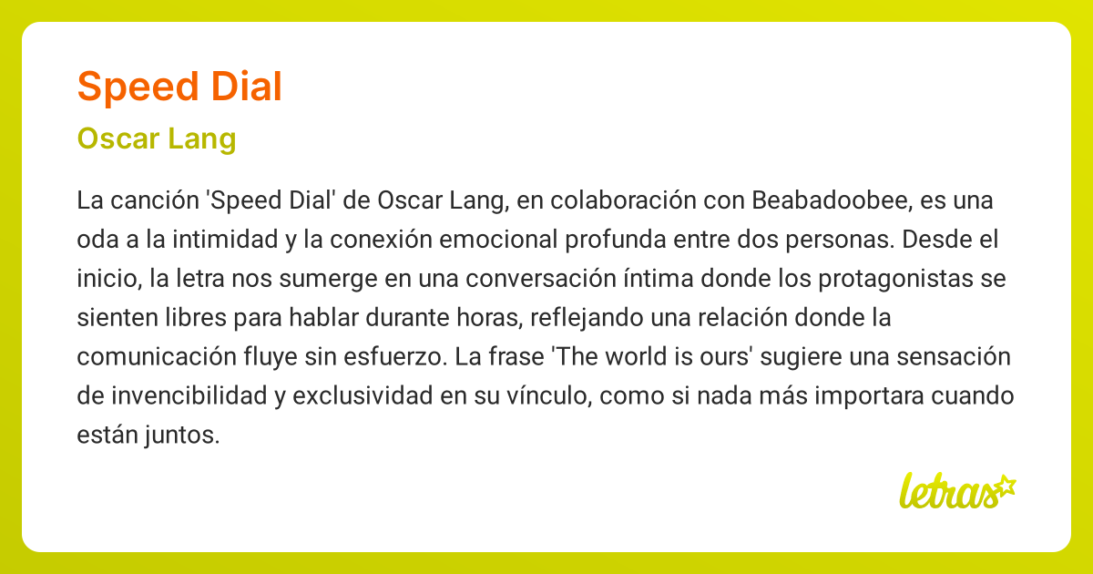 Significado de la canción SPEED DIAL (Oscar Lang) - LETRAS.COM