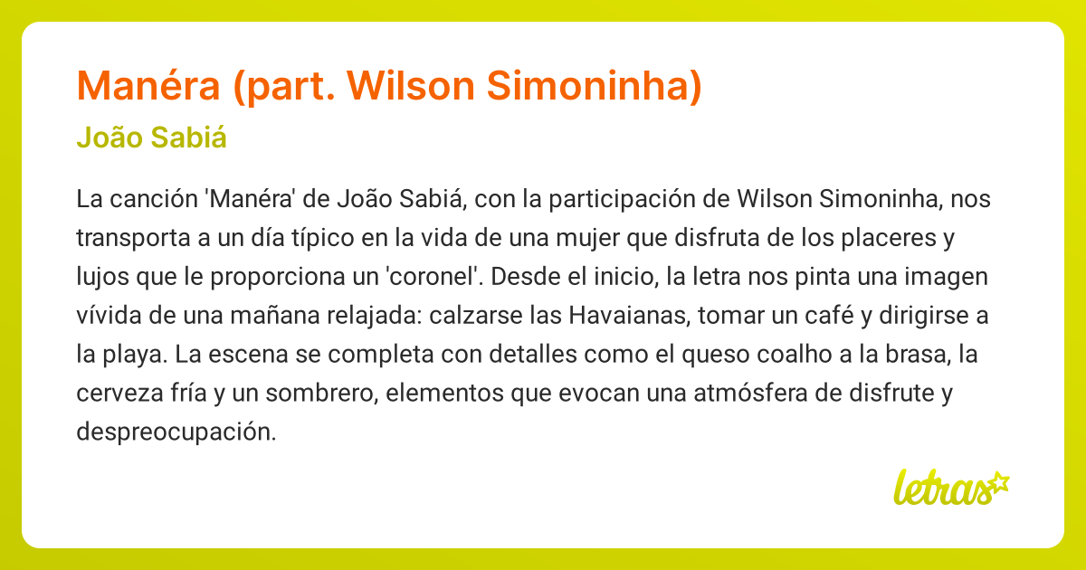 Significado de la canción Manéra (part. Wilson Simoninha) (João Sabiá ...