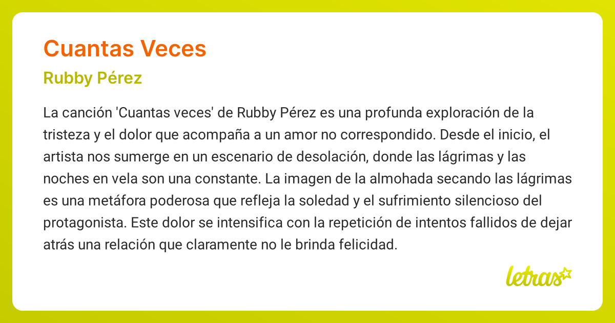 Significado de la canción CUANTAS VECES (Rubby Pérez) - LETRAS.COM