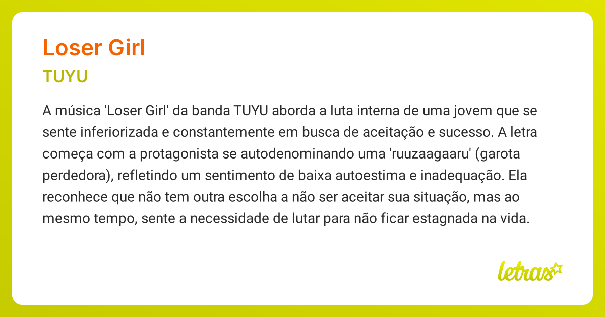 Significado da música LOSER GIRL (TUYU) - LETRAS.MUS.BR