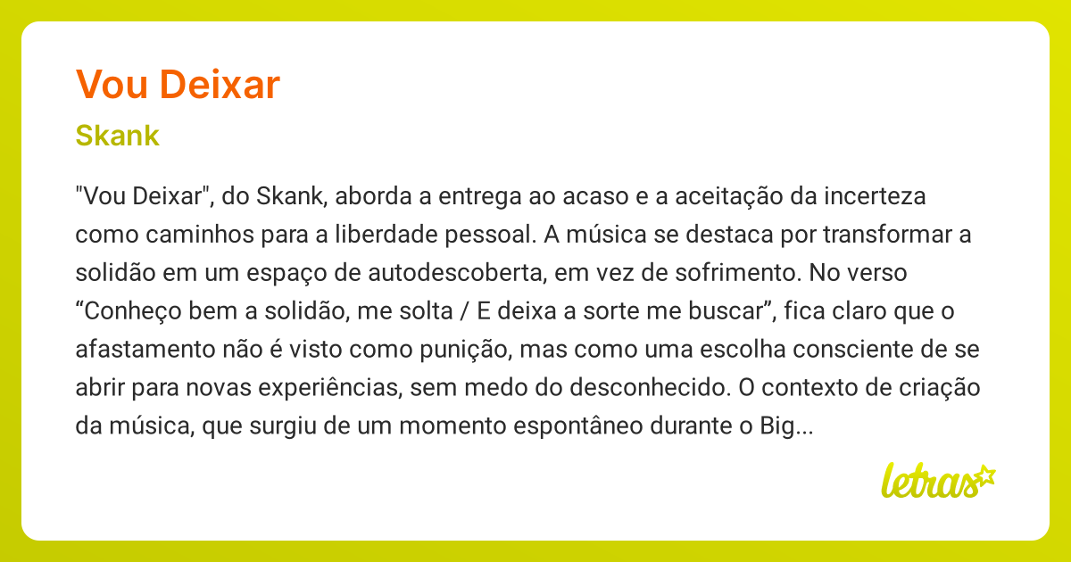 Significado da música VOU DEIXAR (Skank) - LETRAS.MUS.BR